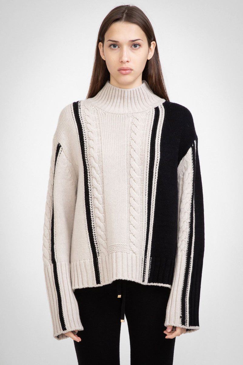ALEGER Cashmere Blend Cable Sweater - Shell/Black – Nu Mode Boutique